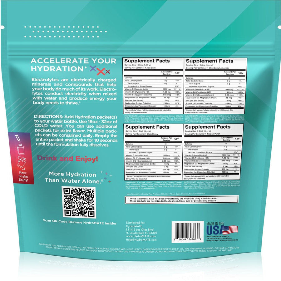Sugar Free Electrolyte Powder Packets Variety Bag | HydroMATE